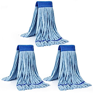 Matthew Cleaning Microfiber Tube Mop(Large,Blue,3Pack)Heavy Duty Mop Head Replacement,excellent absorbency,Premium launderability,Reusable,Loop end for Home,Commercial&Industrial Use-Incl.2Pcs Cloths