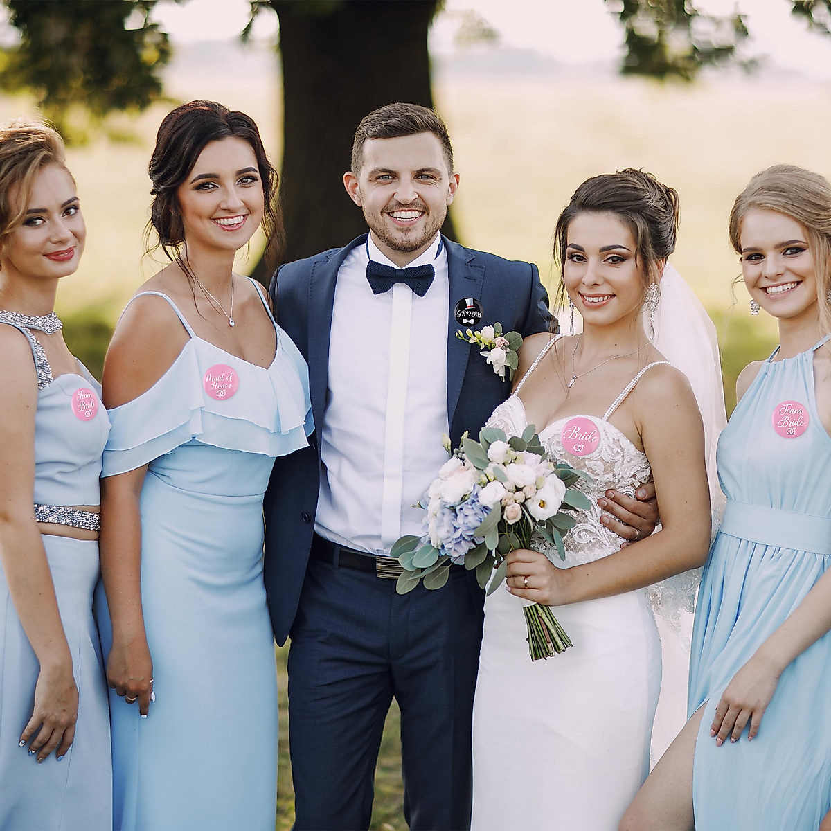 Team Bride Buttons - (1) Bride, (1) Maid of Honor, & (8) Team Bride Button | Bachelorette Party Bride Squad Buttons Favors Supplies Decoration Favor Kit Gifts Bridal Party Pins Wedding Set Gift (Pink)