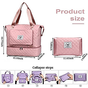 New Foldable Dry/Wet Separation Travel Bag, Large Capacity Waterproof Oxford Duffel Bag with Shoe Compartment, Lightweight Travel Tote Gym Bag, Weekender Overnight Bag for Women