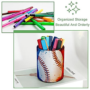 Pen Holder for Desk, Art Red and Blue Baseball Large Pencil Holder Pen Cup Decorative Desktop Organizers for Home, School, Classroom, Office
