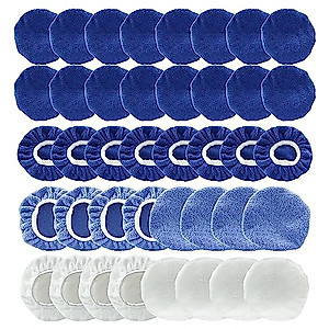 Moicstiy 40 Pcs Polishing Bonnet Pads Buffer Pads Cover (5-6 Inch) Car Polisher Bonnet Microfiber Bonnet Waxing Bonnet Including 24 Microfiber 8 Plush 8 Non Woven for Car Polisher