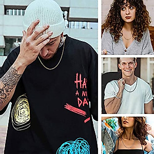 Jstyle 3Pcs 3mm Curb Cuban Link Chain for Men Stainless Steel Chain Necklaces for Men 18K Gold/Black/Silver Mens Chain Necklaces Set Hip-Hop Jewelry for Men 20 Inch