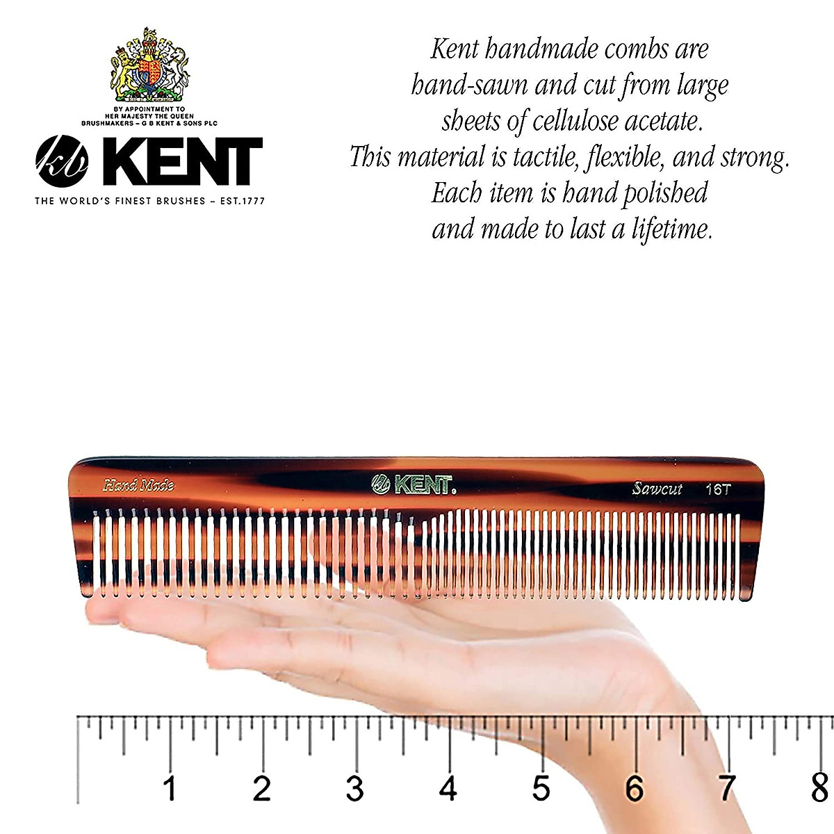 Kent 16T Fine Tooth Comb and Wide Tooth Comb for Hair, Kent Beard Comb and Mustache Comb for Hair Styling, Travel Comb Grooming for Men and Women