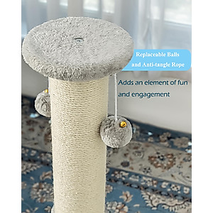 Kilodor 34Inch Tall Cat Scratching Post,4.3Inch Diameter Large Sisal Cat Scratch Post with Ball, Sturdy and Durable Cat Scratcher for Indoor Cats Adults Grey