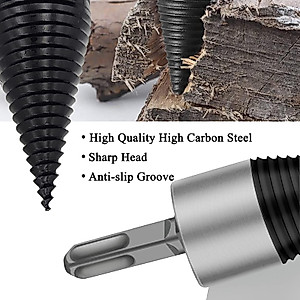 ZXLOYOS Firewood Drill Bit Wood Splitter with 3 Shank Hex + Square + Round, Removable Heavy Duty Drill Screw Cone Driver for Electric Drills, 32mm