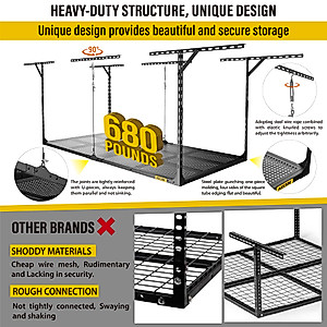Aecxm 3x6ft Overhead Garage Storage, Adjustable Ceiling Mounted Storage Racks, 36" Length x72 Width x 35" Height, 20''-40" Ceiling Dropdown, 680LBS Weight Capacity (Black)