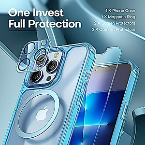 TAURI [5 in 1 Designed for 13 Pro Max Case, [Not-Yellowing] with 2X Tempered Glass Screen Protector + 2X Camera Lens Protector, [Military-Grade Drop Protection] Slim Phone Case 6.7 Inch Sierra Blue