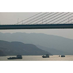 Posterazzi Container Ships Passing a Newly Constructed Bridge on The Yangtze River Wanzhou Chongqing Province China Poster Print by Panoramic Images, (36 x 24), Varies