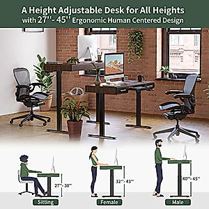 FEZIBO Standing Desk with Drawers, 55" x 26" Vintage Adjustable Standing Desk, Sit Stand Up Desk, Adjustable Height Home Office Desk, Mid-Century Executive President Office Desk