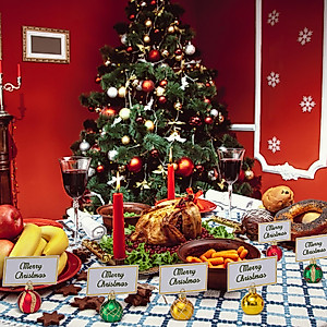 Nitial 12 Set Christmas Ornament Place Card Holders with Name Cards Glass Red Green Gold Table Number Holders Table Sign Card Holder for Christmas Party Wedding Anniversary Birthday, 1.57 Inch