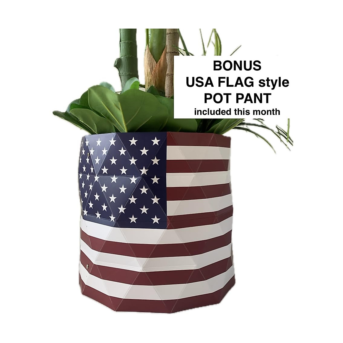 Deluxe 78" Golden Cane Palm Artificial Tree + Premium Fiddle Leaf Foliage in 8" Base + 12" Plant Pot Skirt + Bonus USA Flag Style Pot Pant
