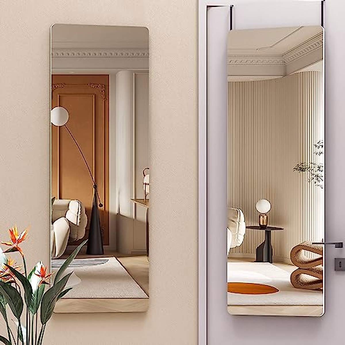 Hasipu Full Length Mirror Wall Mounted, 47"x 16" Door Mirror, Over The Door Mirror, Full Body Mirror, Hanging Mirror Round White