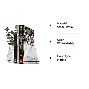 BDECOR Marble Style Bookends Decorative, Unique Decorative Bookends for Heavy Books, Book Ends Perfect for Shelves, Kitchen Cookbooks Storage