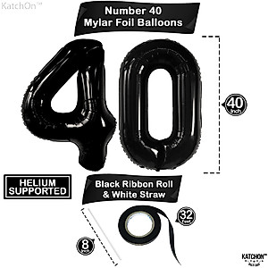 KatchOn, Giant Black 40 Balloon Numbers - 40 Inch | Black 40th Birthday Decorations for Men | Happy 40th Balloons for 40th Birthday Decorations Women | 40th Birthday Balloons, 40th Birthday Banner