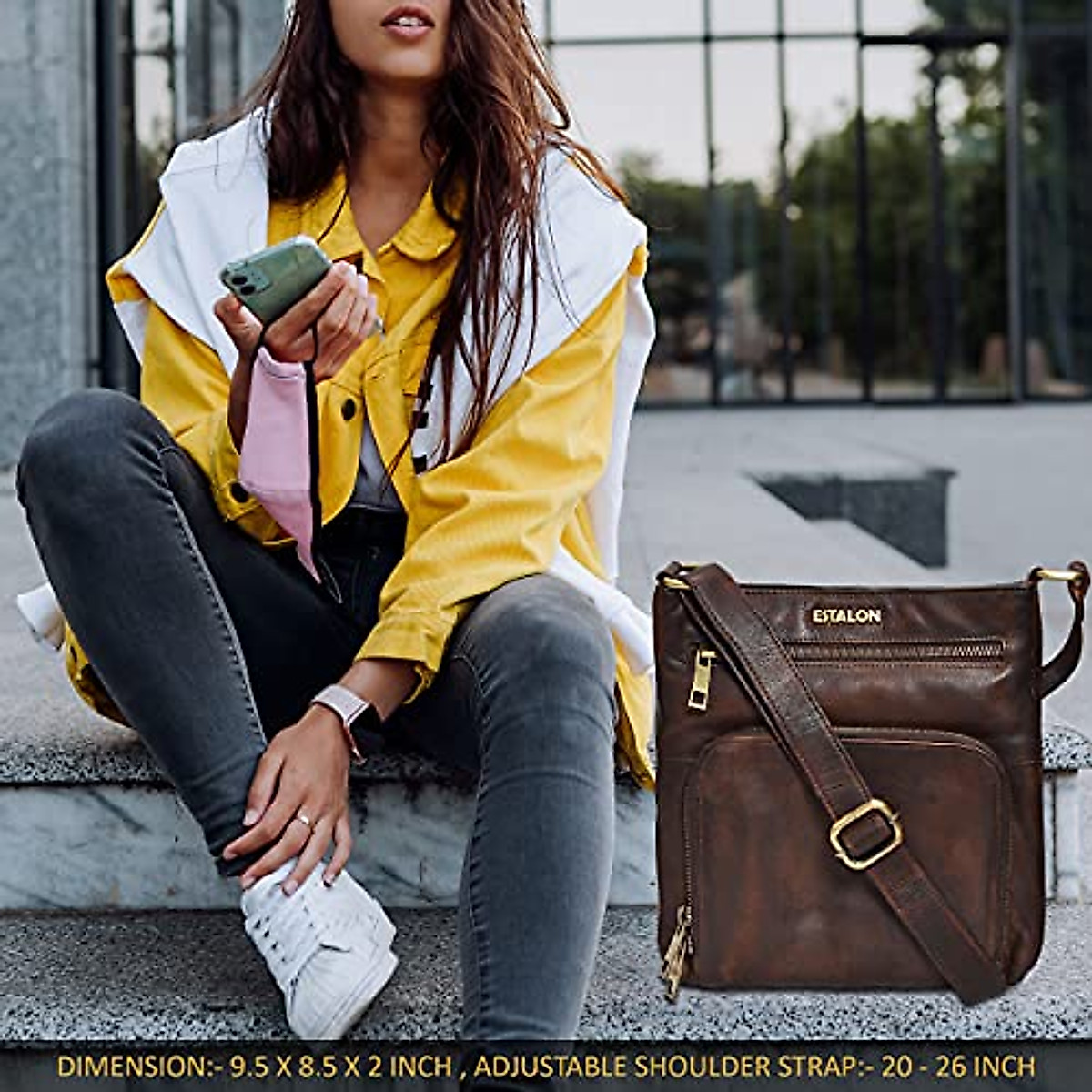 ESTALON Leather Crossbody Purses for women travel bags small shoulder bag crossover Bag for women (Coffee)