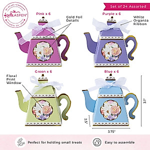 Kate Aspen Vintage Floral Tea Pot Shaped Party Favor Boxes (Set of 24 Assorted Colors) - Weddings Favors, Bridal Showers Brunches, Baby Candy Boxes, Birthday Decorations