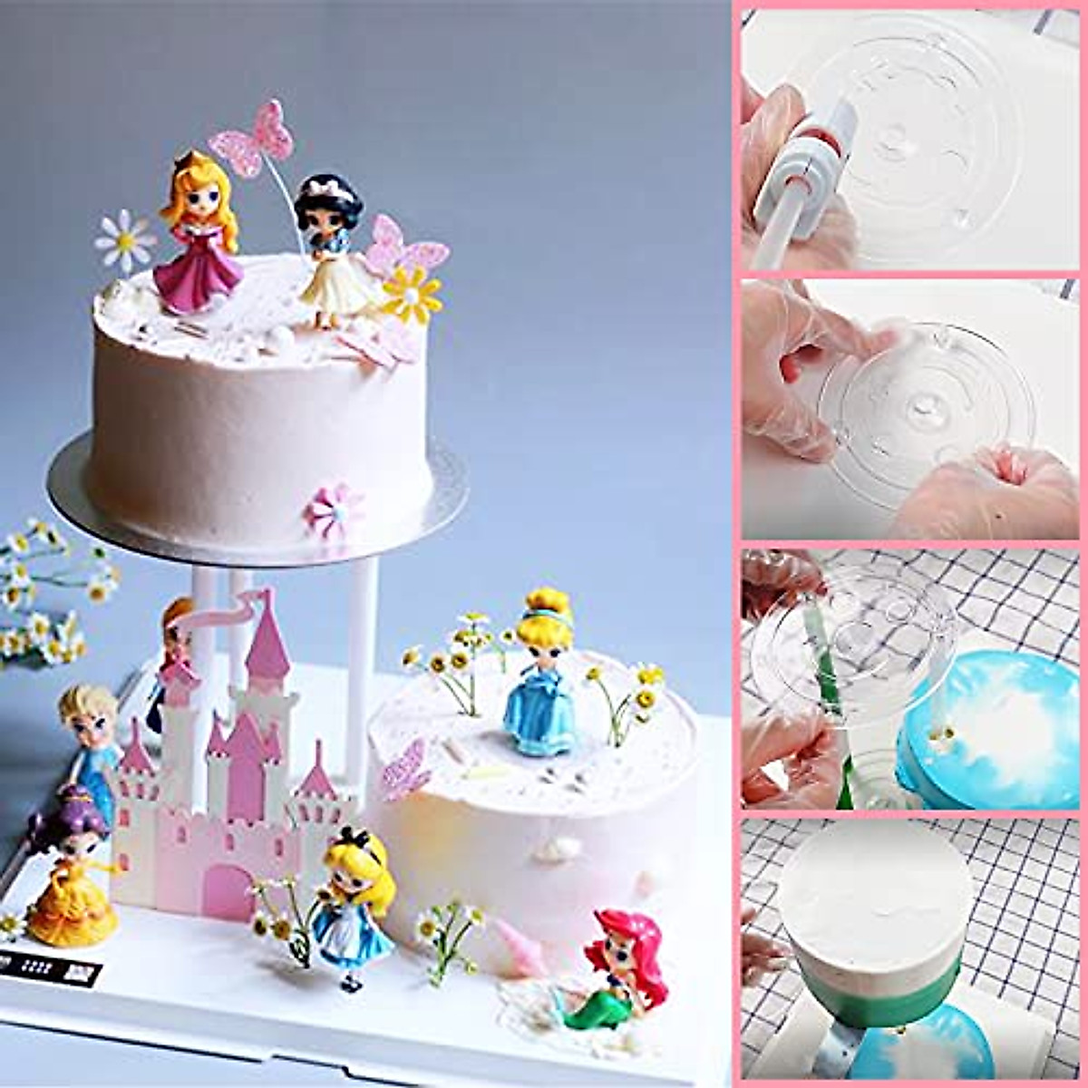 QPEY Cake Sticks Support Rods with Cake Board Drums,White Plastic Cake Separator Plates for Chic Multi-Tiered Cake in the Party,Wedding,Birthday,4PCS Plates with 32 PCS Rods