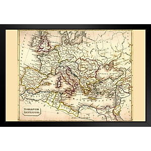 Roman Empire Antique Style Map Wall Art Black Wood Framed Art Poster 14x20