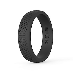 Barbell Bands Silicone Ring For Women | Premium Rubber Wedding Band | Perfect For Fitness, Lifting, Active Lifestyle - Comfortable and Durable (Black, 4)