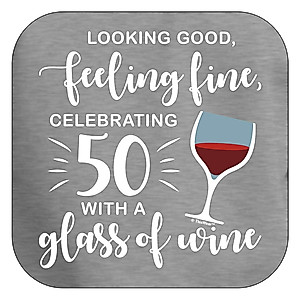 50th Birthday Party Supplies Wine 50th Gifts Feeling Fine Celebrating 50 with a Glass of Wine Premium Crewneck Sweatshirt 2XL LtStl