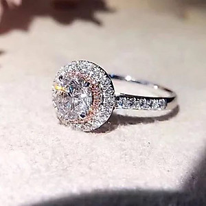 XINQI 2 Carat Round Cut/Shaped Classic and Unique Halo Pave CZ Engagement Ring 14K White Gold Pink Ladies Ring (6)