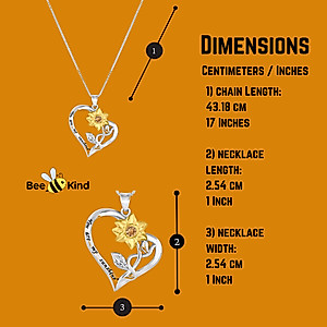 Bee Kind The Original You Are My Sunshine Sunflower Necklace Made With 18K Gold Plating, Cubic Zirconia Stones, and comes with Personalized Gift with Box for Women