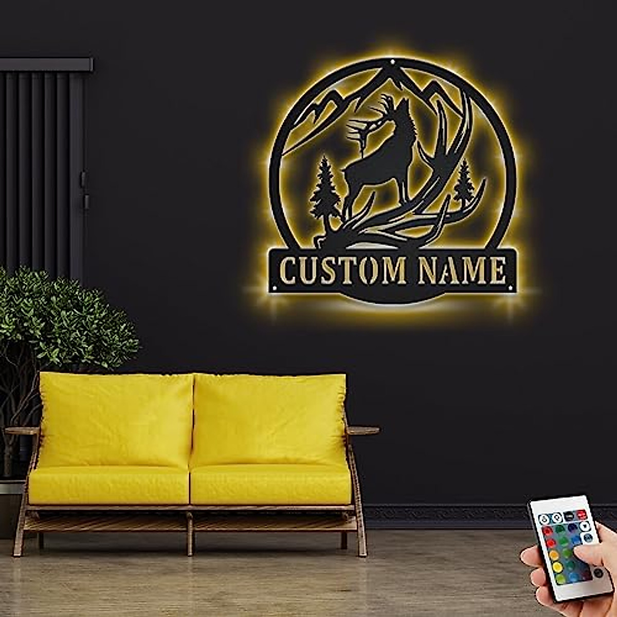 Metal Sign With Led Light Custom Elk Deer Metal Wall Art With LED Light, Personalized Elk Deer Name Sign Decoration For Room, Elk Deer Metal LED Decor,Custom Elk Deer