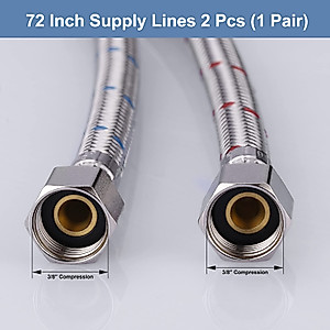 ARCORA 72-Inch Faucet Hose Connects Kitchen Bathroom Sink to Water Supply, Stainless Steel cUPC Supply Lines with 3/8-Inch x 3/8-Inch Female Compression Thread 1 Pair