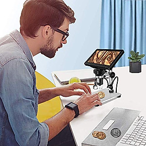 ANNLOV 7" LCD Digital Microscope with 32GB TF Card 1200X Maginfication 1080P Coin Microscope with Wired Remote,12MP Ultra-Precise Focusing Video Camera with 8 LED Fill Lights Windows/Mac Compatible