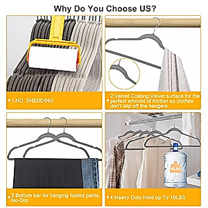 Lrophyte Velvet Hangers,Standard Hangers,Slim, Durable, Non-Slip Space Saving Clothes Hangers with 360 Degree Chrome Swivel Hook Suit Clothes Hangers,Coat Hangers (Gray/Silver, 50)