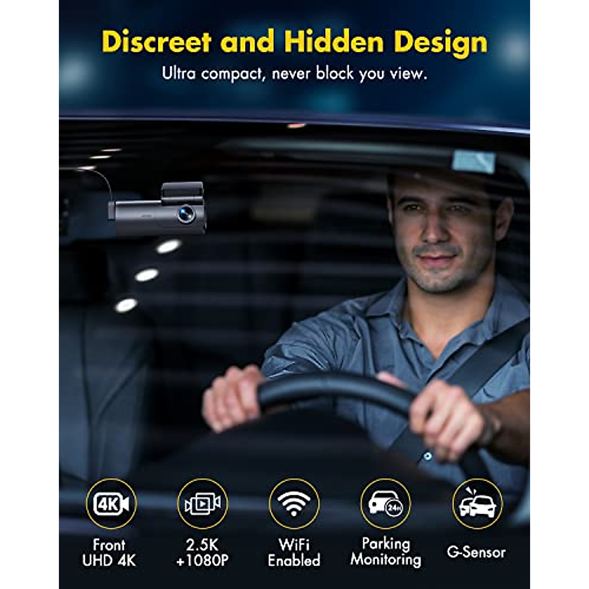 Dash Cam Front and Rear Camera, 4K/2.5K Full Dashcams for Cars with 64GB SD Card, WiFi & App Control, Night Vision, Parking Mode, G-Sensor, Loop Recording,WDR,170° Wide Angle