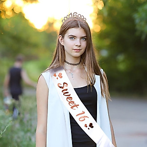 CIEHER Birthday Sash and Crown for Girls,Sweet 16 Sash & Rhinestone Tiara Set,Birthday Gifts for Girls,Tiara Girl Hair Accessories,Party Supplies Favors Decorations