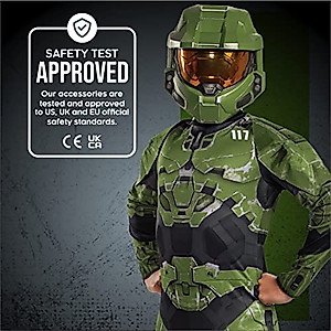 Halo Infinite Master Chief Costume, Kids Size Video Game Inspired Character Jumpsuit, Classic Child Size Large (10-12), Green & Black