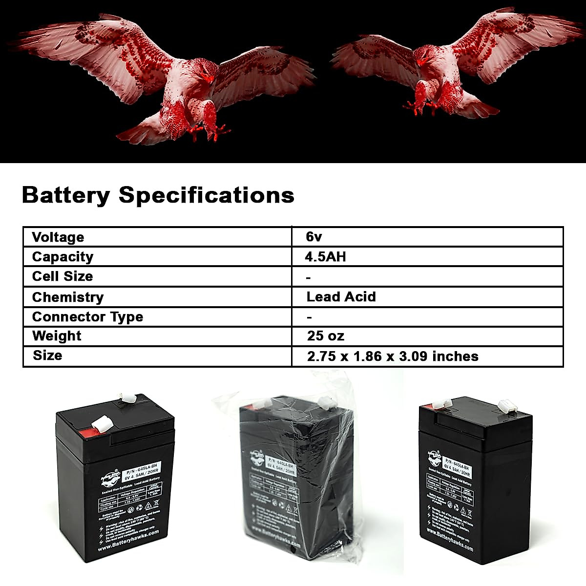 (3 Pack) ELB-0604 Battery ELB0604 SLA Sealed Lead Acid 6V4.5AH for Exit Sign Emergency Light 6V 4.5AH Battery UB645 SLA0905 AH 4.0 AMP Hour 120255