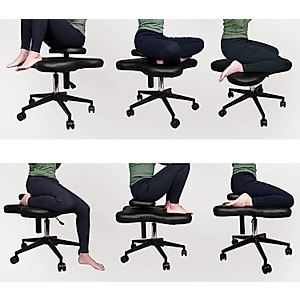 H-A Height Adjustable Kneeling Chair Ergonomic Posture Corrective Seat with Faux Leather Knee Cushion for Home/Office (Black)
