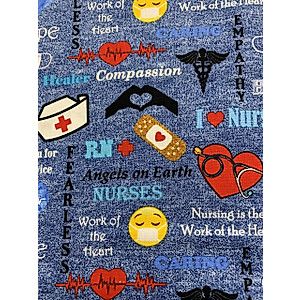SYKEL ENTERPRISES Nurse Hero on Denim Design Quilting Cotton Fabric, 44 inches Wide, 100% Cotton, Sold by Yard, Blue, Plain, Angle Collection