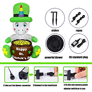 SEASONBLOW 4 Ft LED Inflatable St. Patrick's Day Unicorn Decoration with Gold Coin Pot for Home Yard Lawn Garden Indoor Outdoor