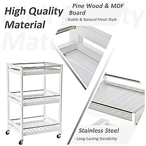TybAtt Carts 3-Tier Home Trolley Kitchen Storage Cart W/Steel Bars 4 Universal Wheels Rolling Unit Organiser Living Room