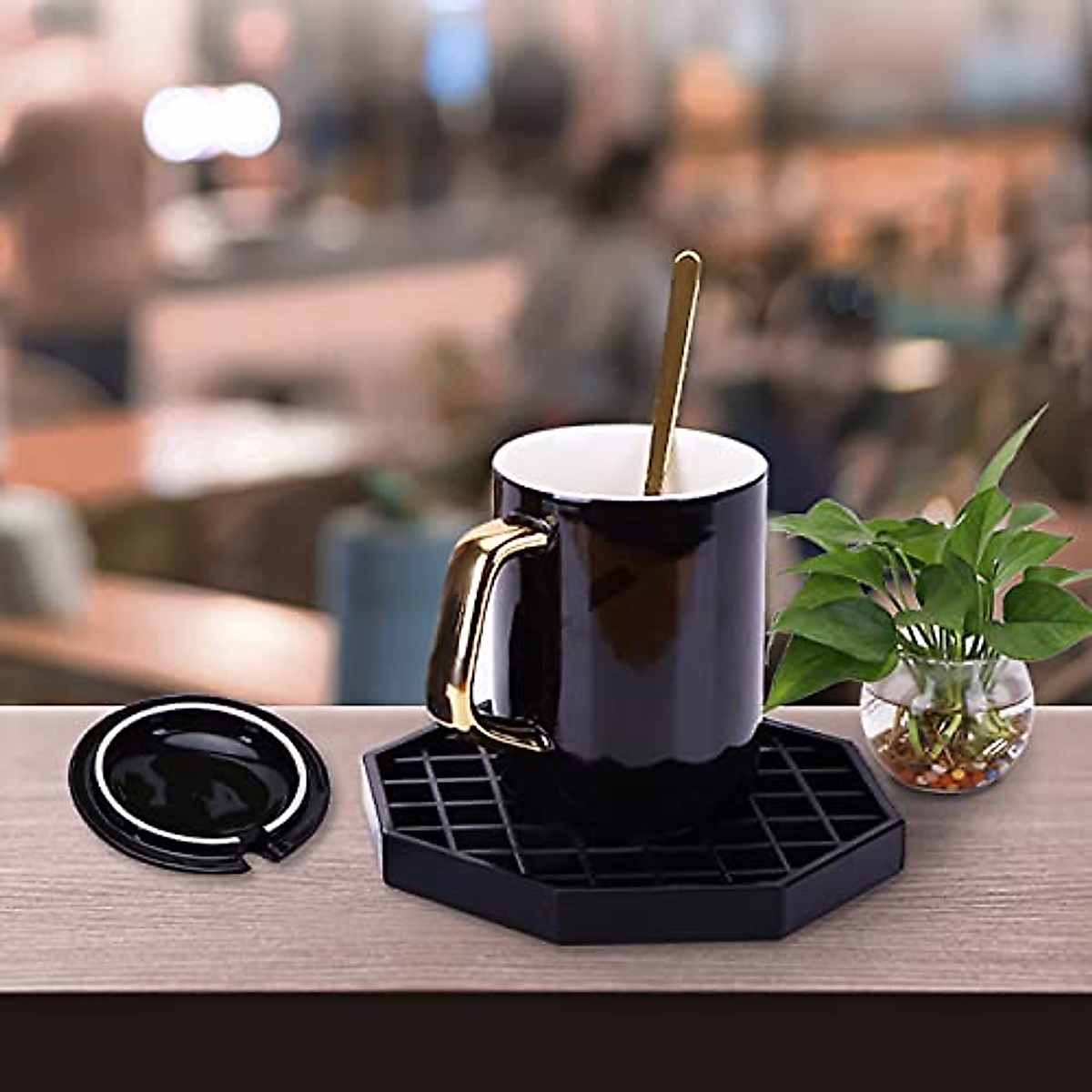 Happy Reunion Drip Trays 4" Coffee Countertop Octagon Drip Tray Black Plastic Coffee Drip Tray With Honeycomb Grid, Pack of 2 (2 Pcs 4")