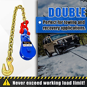 FITHOIST 2 Tons Snatch Block with G80 Chain | 3" Sheave for 3/8" Inch Wire Rope | High Strength Snatch Blocks for Towing and Recovery Applications | Tow Truck Rollback Wrecker Car Hauler Winch