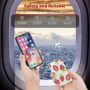 Portable Charger 5000mAh Cute Ultra Slim USB C Power Bank for Girls Mini Fast Charging Small Battery Pack with Built in Cables Compatible with iPhone iPad Samsung Pixel Android Phones,Strawberry