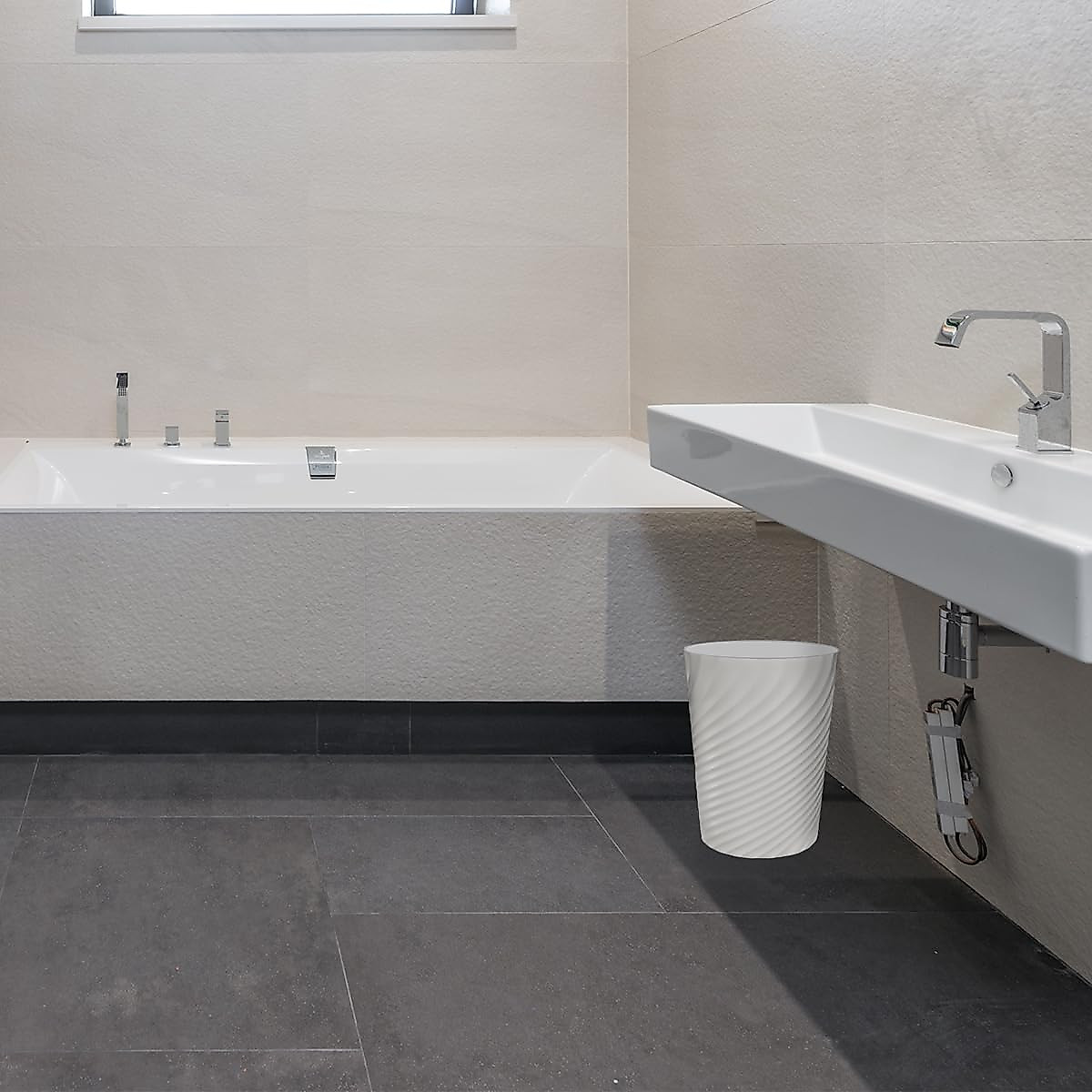 DAJITRE 1.8 Gallon Small Trash Can Wastebasket Recycling Bin Slim Profile for Compact Spaces Bathroom, Office, Bedroom, Kitchen (1.8 Gallon, White)