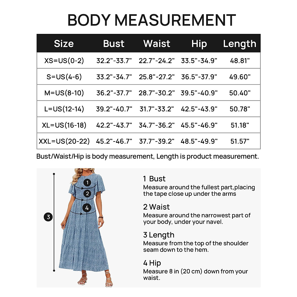 ZESICA Women's 2025 Summer Casual Floral Print Short Flutter Sleeve Crew Neck Smocked High Waist Flowy Maxi Dress,Blue,Large