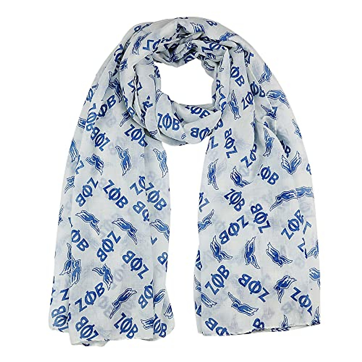 Divine Nine Depot Oversized Zeta Phi Beta Dove Long Scarf, White, Blue, 36x72 inches, D9D1920-white