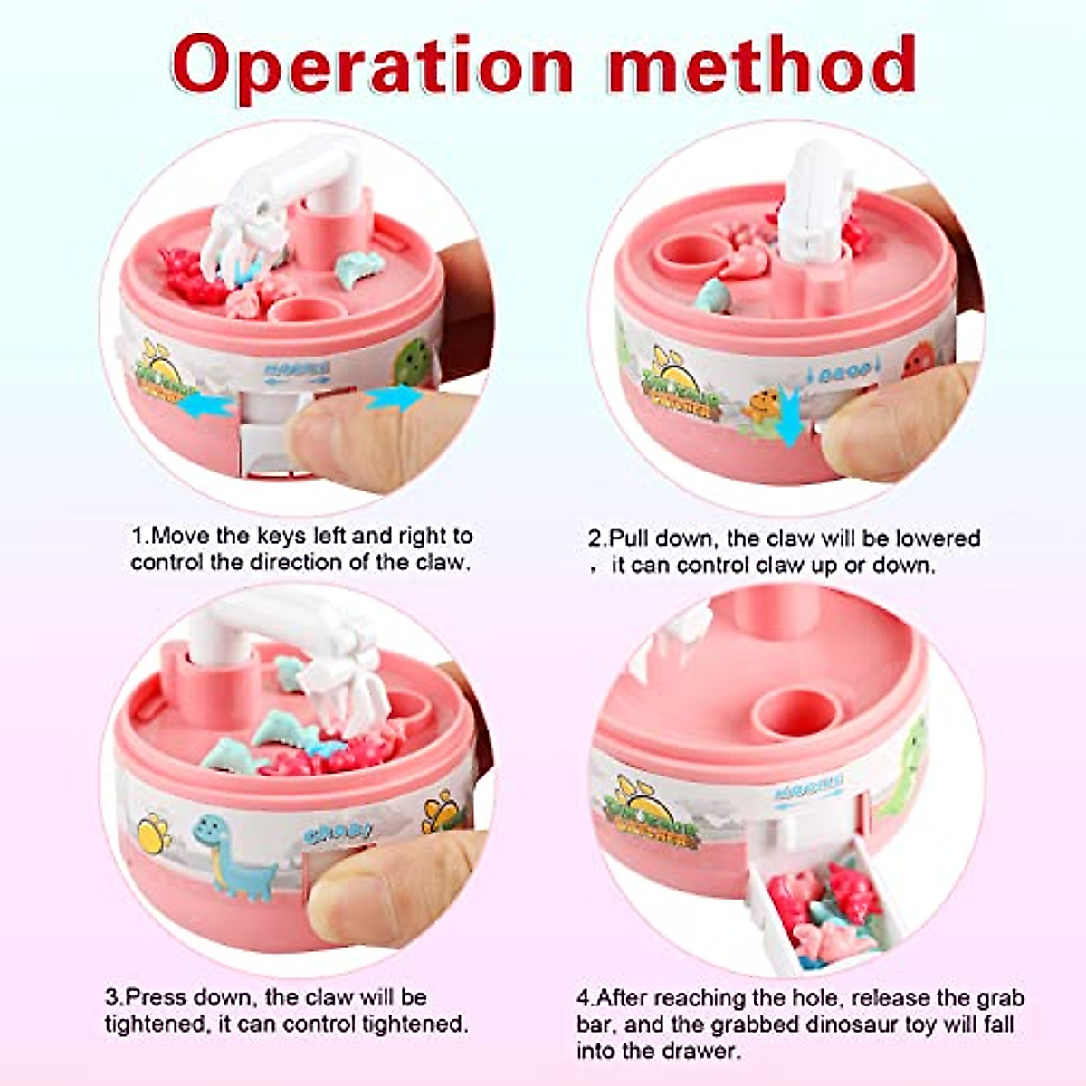 2 Pack Mini Claw Machine, Toy Claw Machine Tiny for Kids Miniature Hand Claw Machine Set with Mini Dinosaur Small Arcade Game Birthday Gift Stocking Stuffer Pinata Party Favors for Boy Girl 8-12