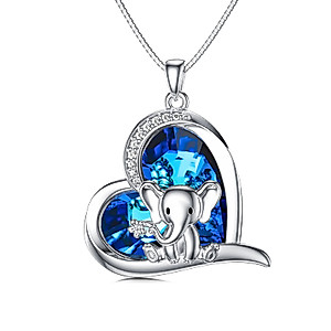 MEIDERBO Elephant Necklace 925 Sterling Silver Crystal Heart Elephant Pendant Necklace Cute Elephant Jewelry Gifts for Women