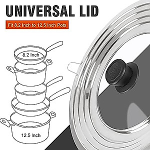 Universal Lid for Pots and Pans Skillets, Stainless Steel Pan Cover fit Fits 8.2-12.5 Inch Cookware, Large Replacement Frying Pan Cover, Cast Iron Skillet Pot Lids with Heat Resistant Knob