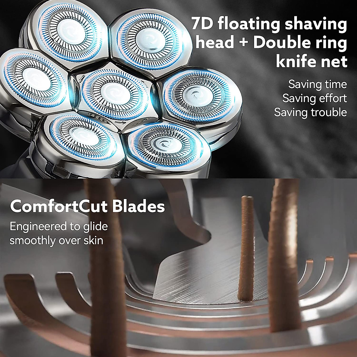 Electric Head Shavers for Bald Men, 7D 5-in-1 WeChip Bald Head Shavers for Men, Modern Design Head Razors for Bald Men, Wet/Dry Men's Electric Shavers Cordless, Anti-Pinch, LED Display Grooming Kit