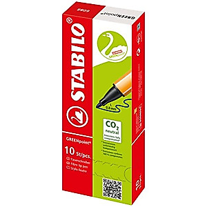 STABILO Eco-Friendly Fibre-Tip Sign Pen GREENpoint - Pack of 10 - Black