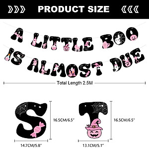 A little Boo Is Almost Due Banner,Pink Black Halloween Baby Shower Party Decorations for Girl,Little Boo Banner and Feeding Bottle Bat Spooky Hanging Swirls for Halloween Baby Gender Reveal Supplies